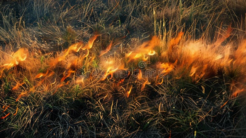 Controlled Grass Fire in a Field, Environmental Management Concept ...