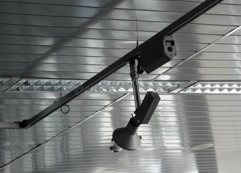 Controlled Track Spotlight on Rail System in Television Studio Stock ...
