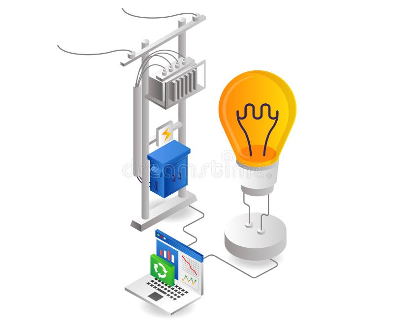 Controlling Electrical Energy with a Computer Stock Illustration ...