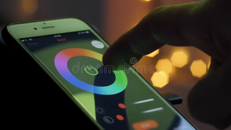 Controlling Smart Lighting with a Mobile Smart Phone Stock Footage ...