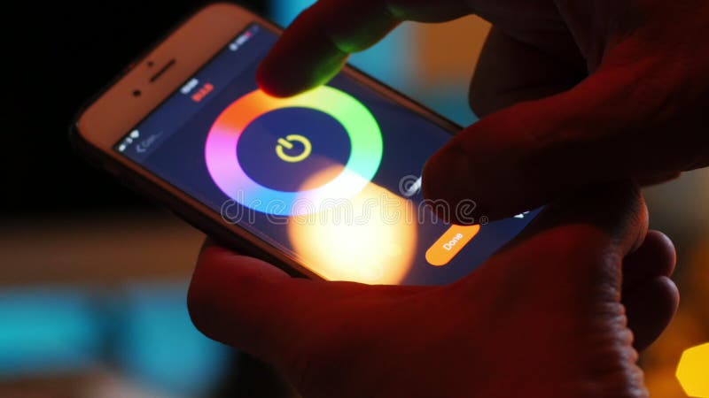 Controlling Smart Lighting with a Mobile Smart Phone Stock Footage ...
