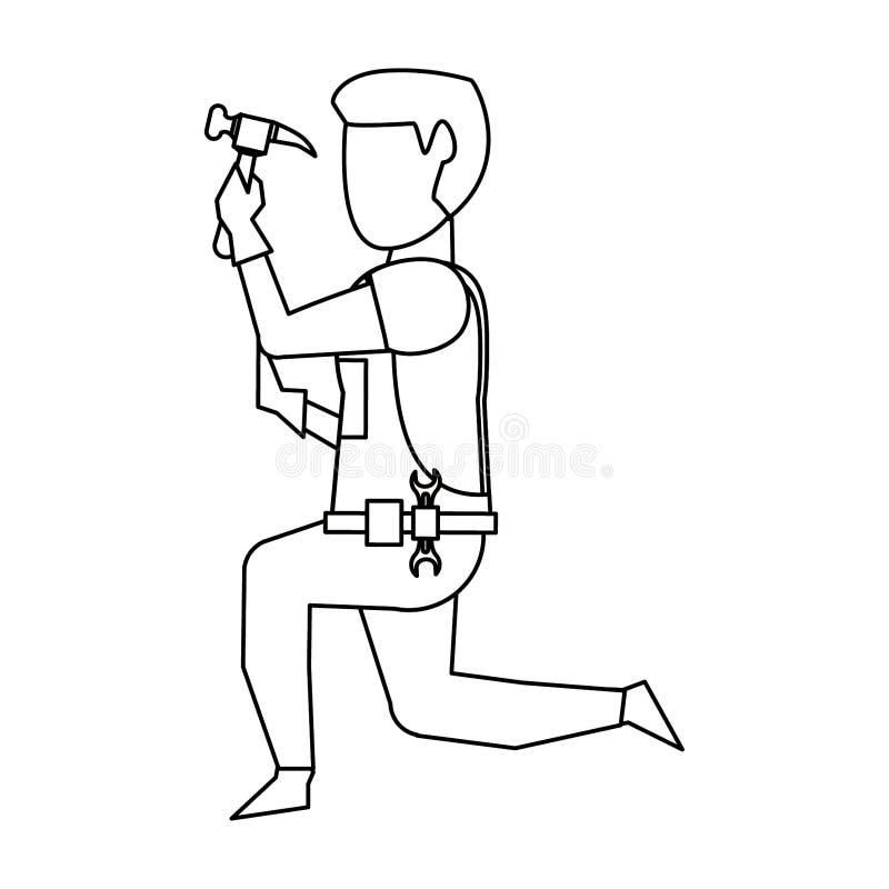 Contruction Worker with Tools Avatar Faceless in Black and White Stock ...