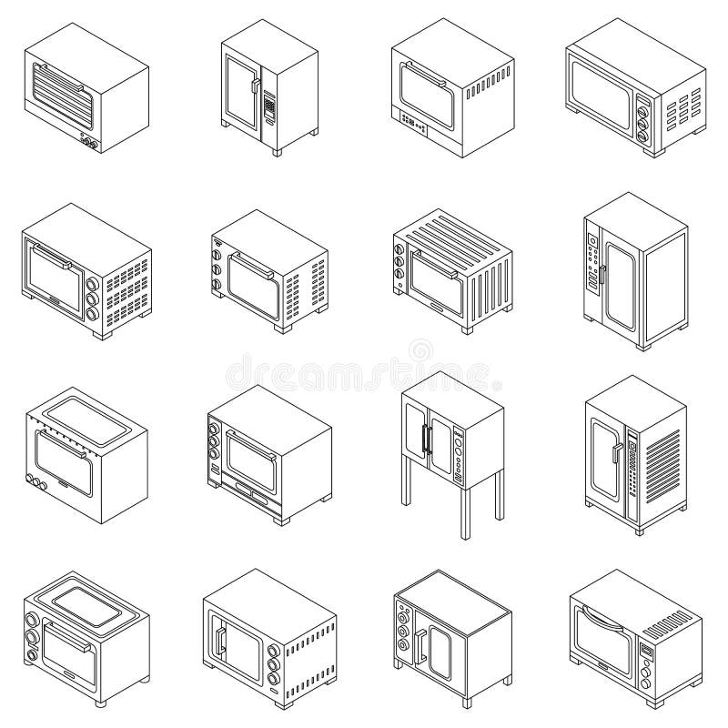 Convection Oven Icons Set Vector Outline Stock Vector - Illustration of ...