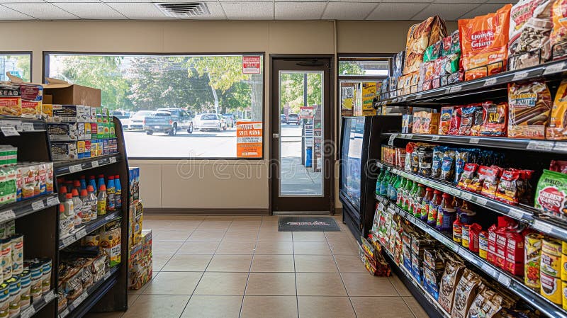 Convenience Store with Essential Items Stock Photo - Image of shelf ...