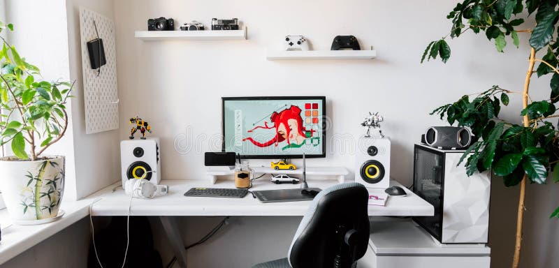 Convenient Digital Artist Workspace with Graphic Tablet and Sketching ...