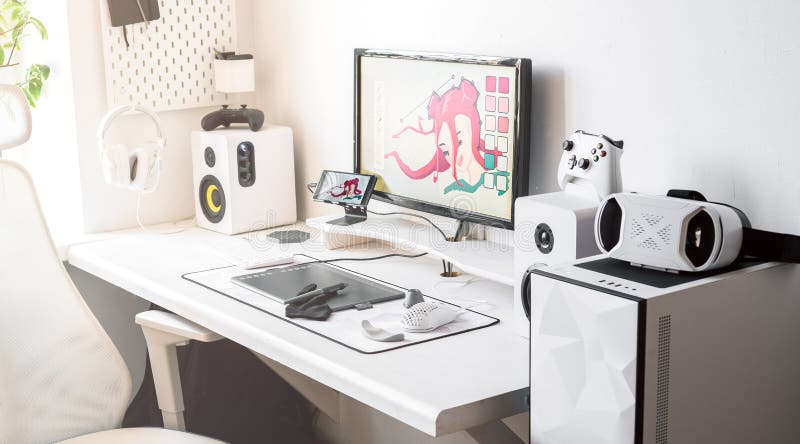 Convenient Digital Artist Workspace with Graphic Tablet and Sketching ...