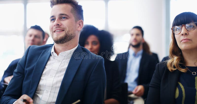 Convention, Audience and Seminar with Business Man at Conference for ...