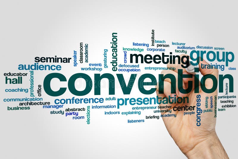 Convention Word Cloud Concept on Grey Background Stock Photo - Image of ...