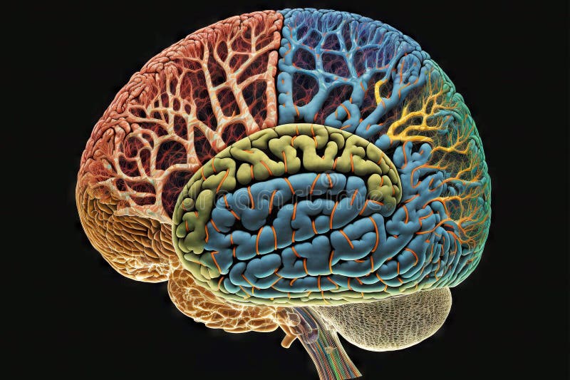 Conventional Image of Human Brain with Multi-colored Convolutions and ...
