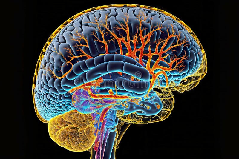 Conventional Image of Human Brain with Multi-colored Convolutions and ...
