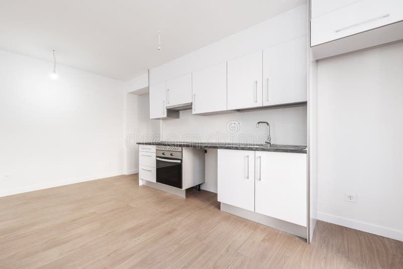 Conventional Kitchen Recently Installed in an Open Way in a Room with ...