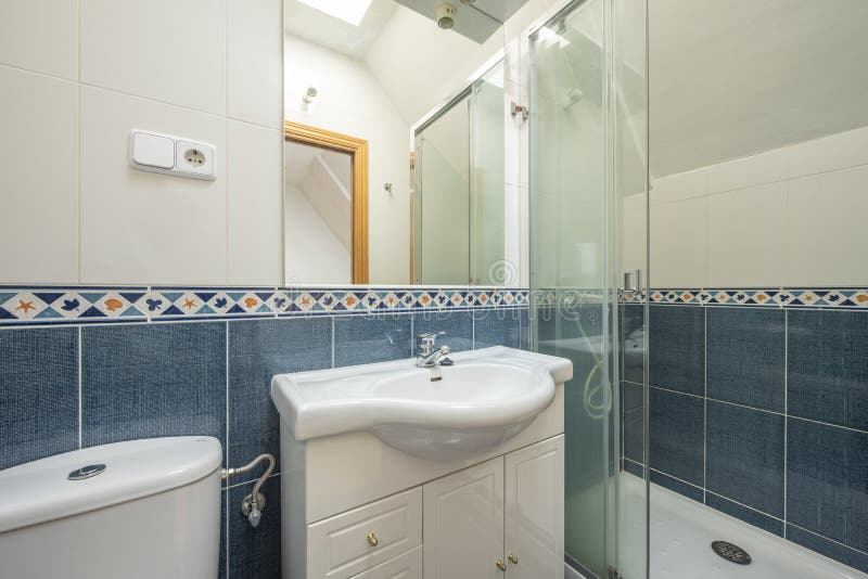 Conventional Toilet with White Basin Stock Photo - Image of wall ...