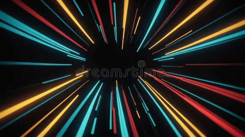 Converging Lines in Neon Colors Creating a Tunnel Effect on a Black ...