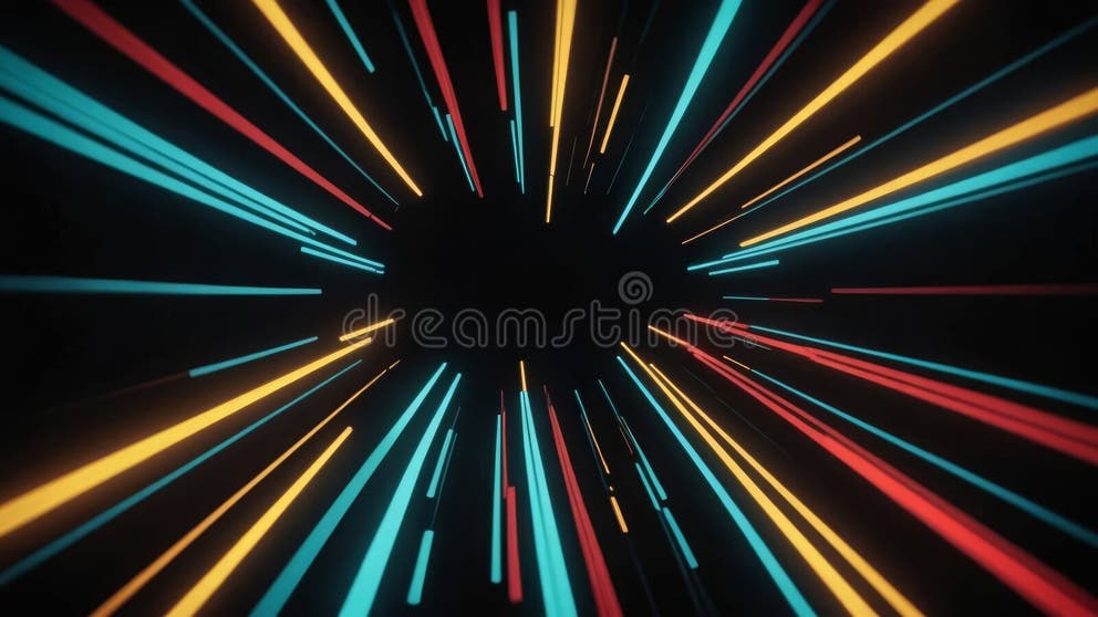 Converging Lines in Neon Colors Creating a Tunnel Effect on a Black ...