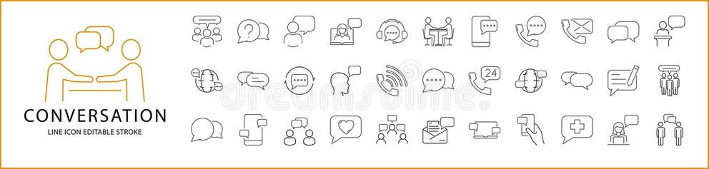 Conversation Icon Set in Line Style. Stock Vector - Illustration of ...
