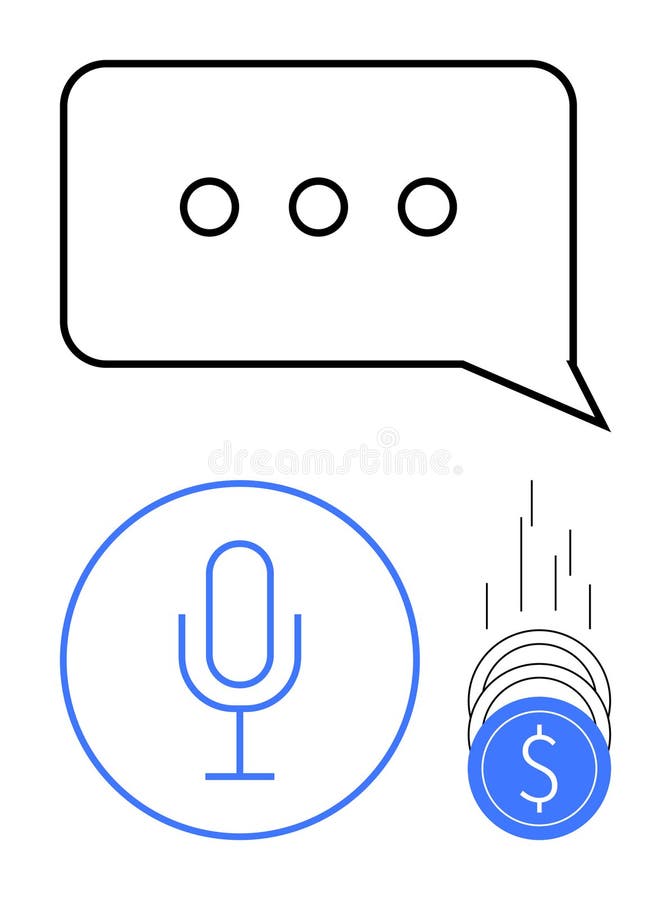 Conversation Bubble, Microphone Icon, and Falling Coins Representing ...