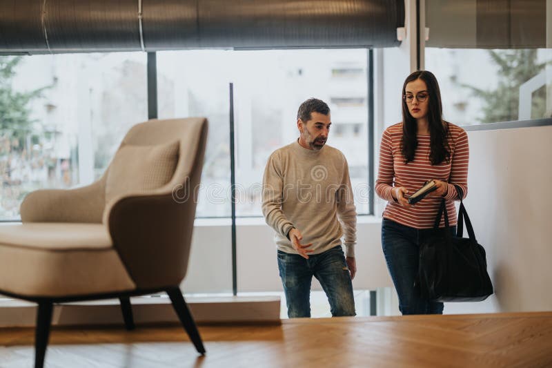 Conversation between Colleagues in Modern Office Environment with ...