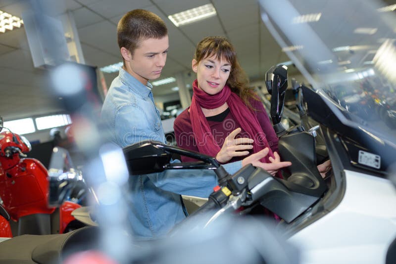 Conversation with a Customer Stock Photo - Image of retail, motorbike ...