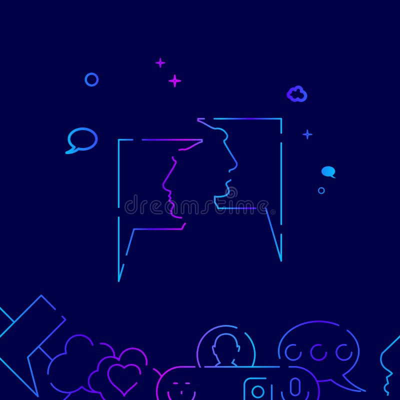 Conversation, Human Faces Vector Line Icon, Illustration on a Dark Blue ...