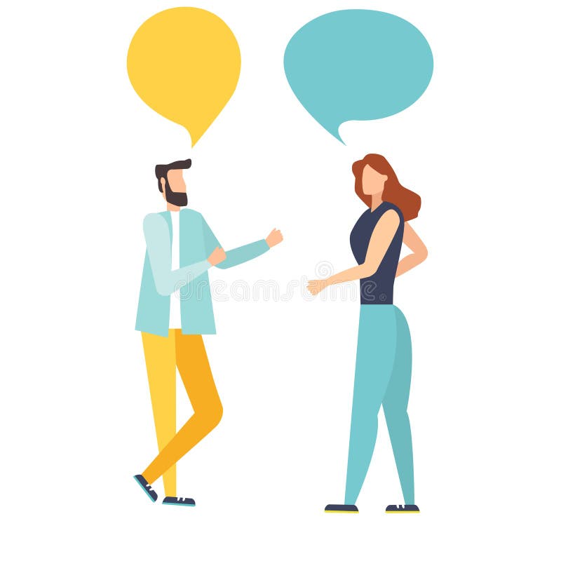 Conversation of a Man with a Woman, Two People Communicate, Vector ...