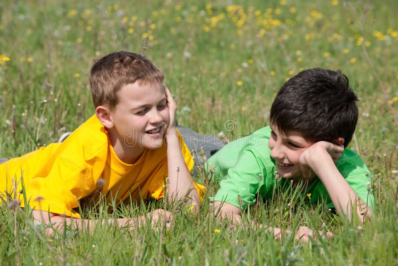 Conversation of Two Boys Outdoors Stock Photo - Image of outside ...