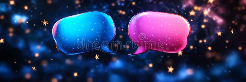 Conversation Under the Stars Blue and Pink Speech Bubbles in Night Sky ...