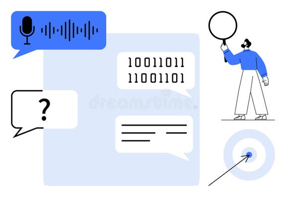 Conversational AI, Binary Communication, and Precision in Data Analysis Illustrated Stock ...