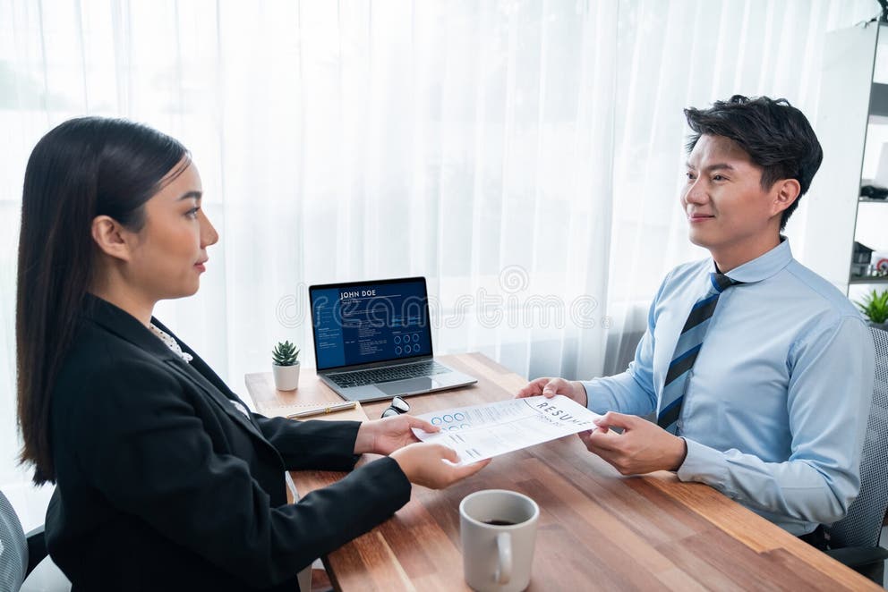Conversational Job Interview between Interviewer and Candidate. Jubilant Stock Photo - Image of ...