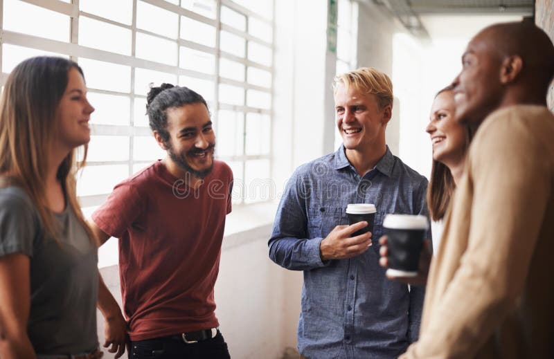 Conversing with Colleagues during Work. a Diverse Group of Friends in a ...