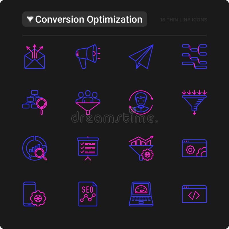 Conversion Optimization Thin Line Icons Set Stock Vector - Illustration ...