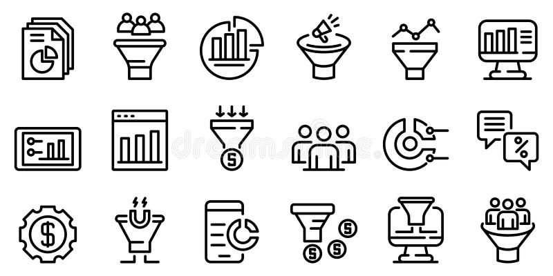 Conversion Rate Icons Set, Outline Style Stock Vector - Illustration of ...