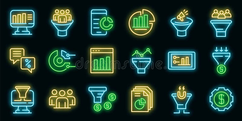 Conversion Rate Icons Set Vector Neon Stock Vector - Illustration of ...