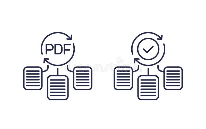 Convert To PDF Line Icons with Documents Stock Illustration ...