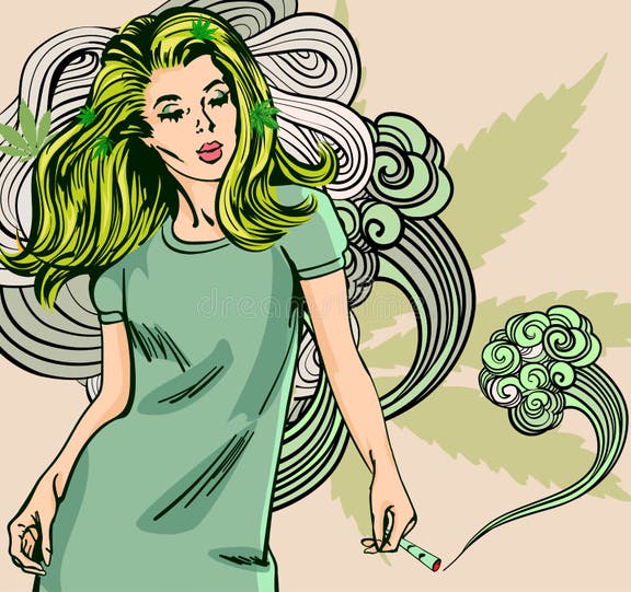 Woman`s Dance and Smoking Cannabis. Cannabis Leaf on the Background ...