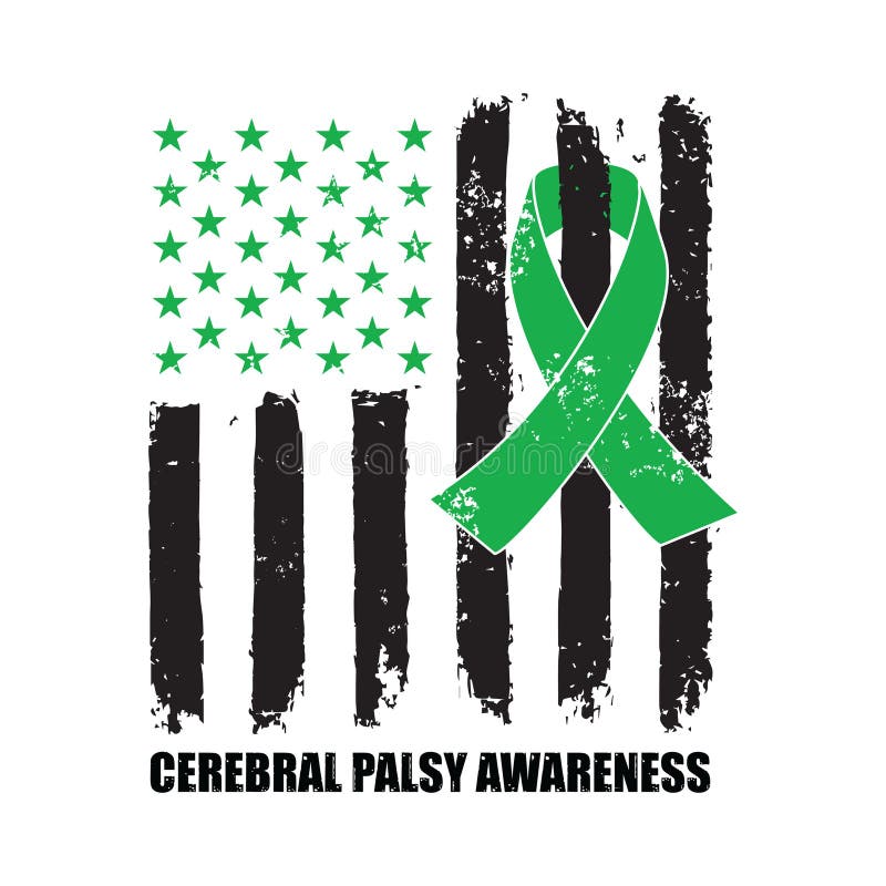 Cerebral Palsy Awareness, Green Ribbon, American Distressed Flag Vector ...
