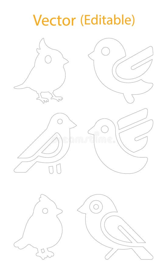 Stylized Bird Outlines in a Grid Layout. Minimalistic Bird Vector ...