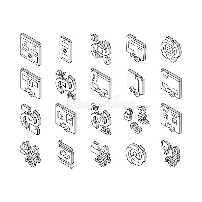 Converter Application Collection Isometric Icons Set Vector Stock ...