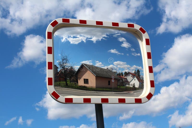 Convex Rectangular Traffic Mirror Mounted on Metal Pole with ...