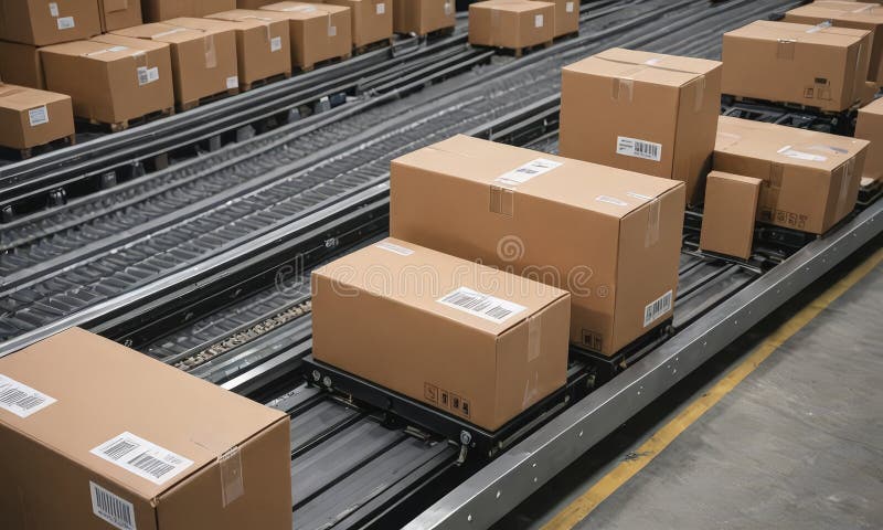 Convey with boxes on it stock illustration. Illustration of transport ...