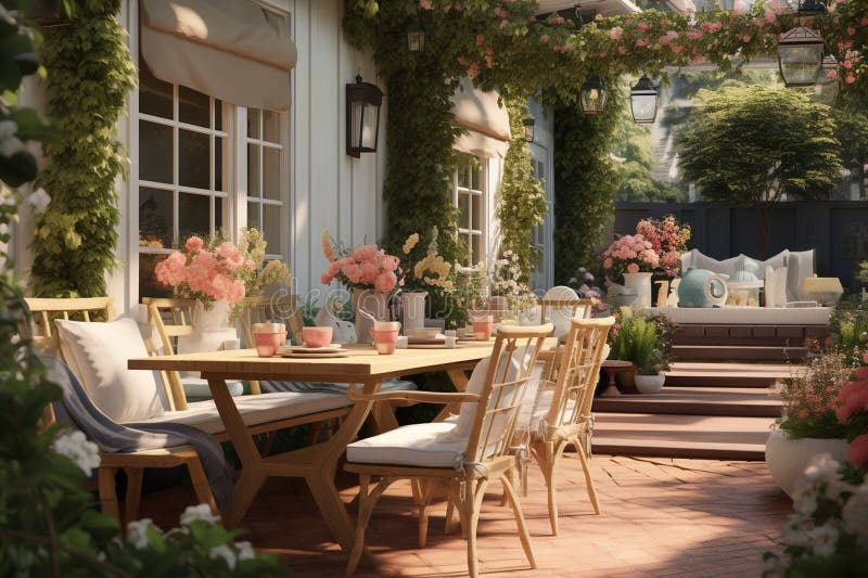 Convey the Idea of Outdoor Dining during Spring Stock Illustration ...