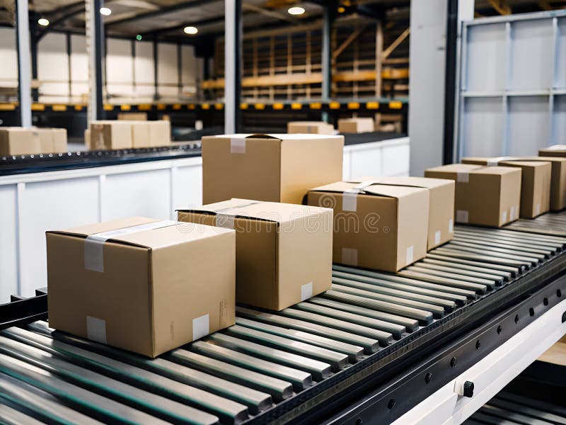 A Conveyor Belt with Boxes on it Stock Illustration - Illustration of ...