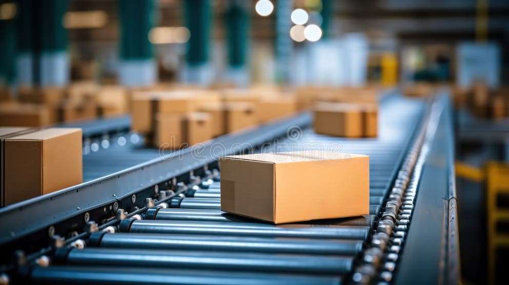 A Conveyor Belt with Boxes on it in a Factory, AI Stock Image - Image ...