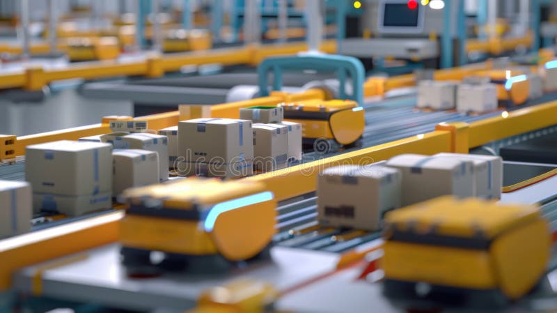 Conveyor Belt with Boxes Moving Stock Image - Image of packaging, chain ...