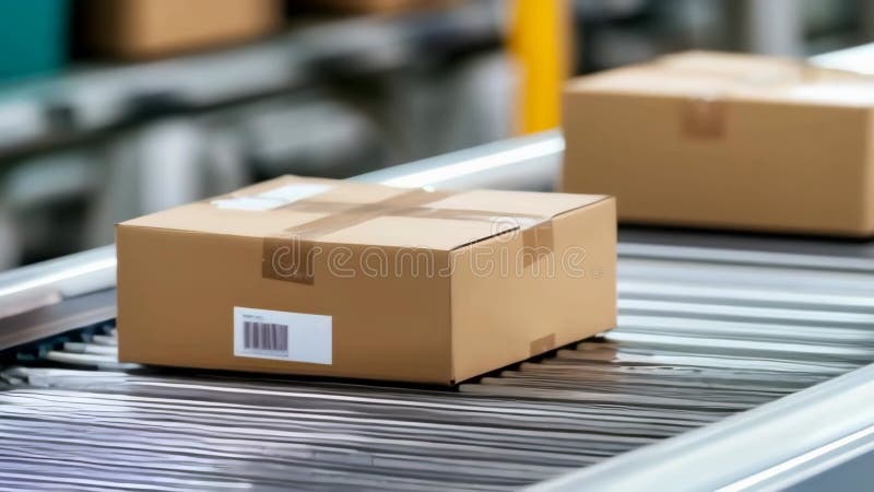 A Conveyor Belt with Cardboard Box Packages in a Warehouse Stock Video ...
