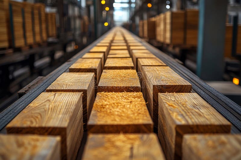 Conveyor Belt Carrying Cut Lumber in a Modern Wood Processing Plant ...