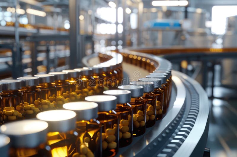 Conveyor Belt Carrying Multiple Bottles, Possibly in a Factory or ...
