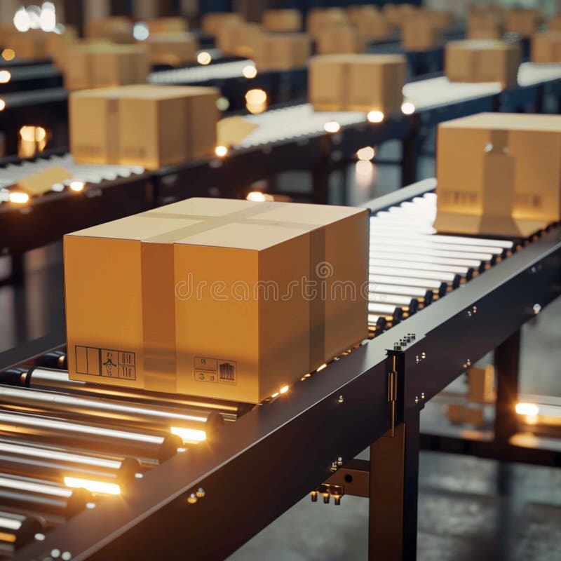Conveyor Belt Carrying Multiple Logistics Boxes, Symbolizing Smooth ...