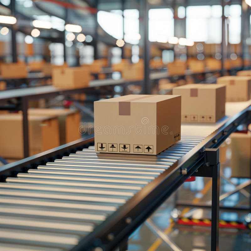 Conveyor Belt Carrying Multiple Logistics Boxes, Symbolizing Smooth ...
