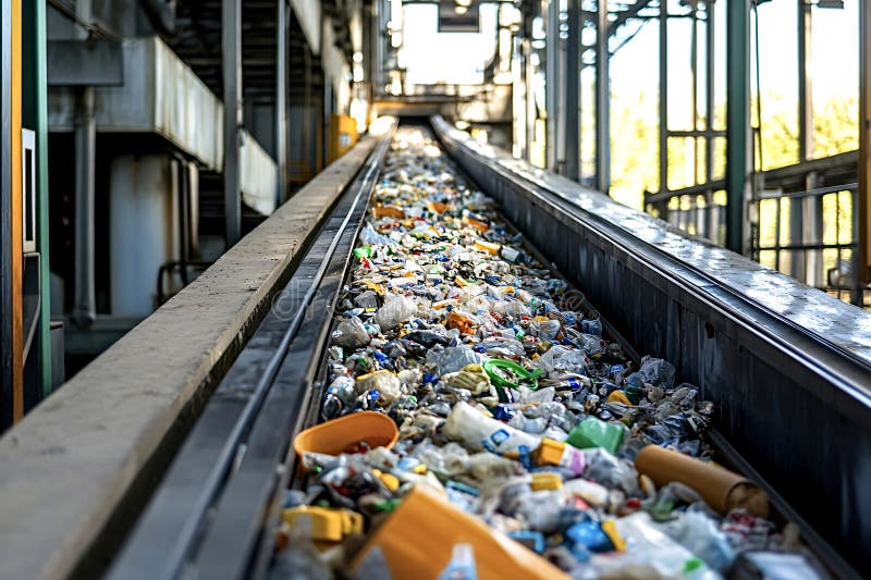 Conveyor Belt Carrying Plastic Waste for Recycling in Industrial ...