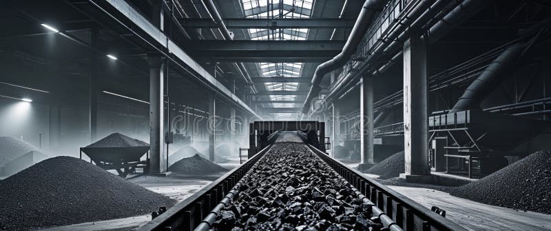 Conveyor Belt Carrying Raw Materials Industrial Processing Facility ...